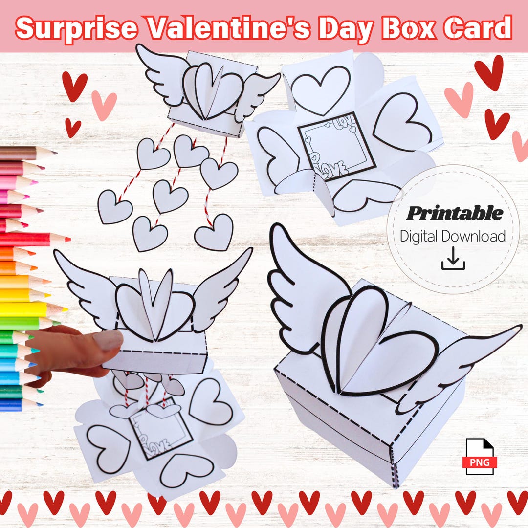 Heart Love Surprise Box Template DIY Heart Gift Box Card DIY 3D Paper ...