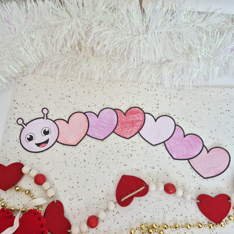 Heart Caterpillar Craft for Kids | Valentine’s Day Coloring Activity ...