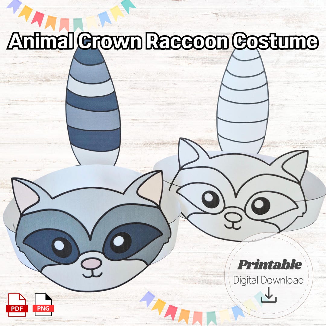 Raccoon Paper Crown Craft Printable Coloring Animal Crown Raccoon ...