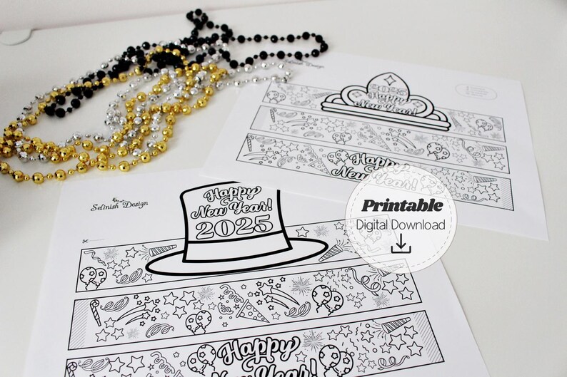 New Year Paper Hat 2026 Printable DIY Coloring Happy New Year Crown ...