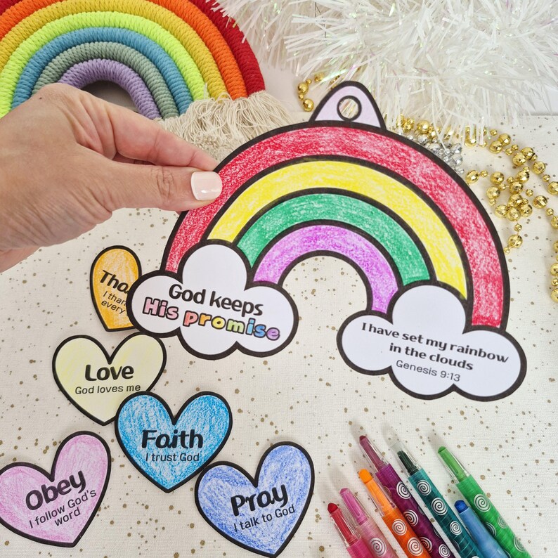 God’s Promise Rainbow Mobile Craft Printable Christian Coloring ...