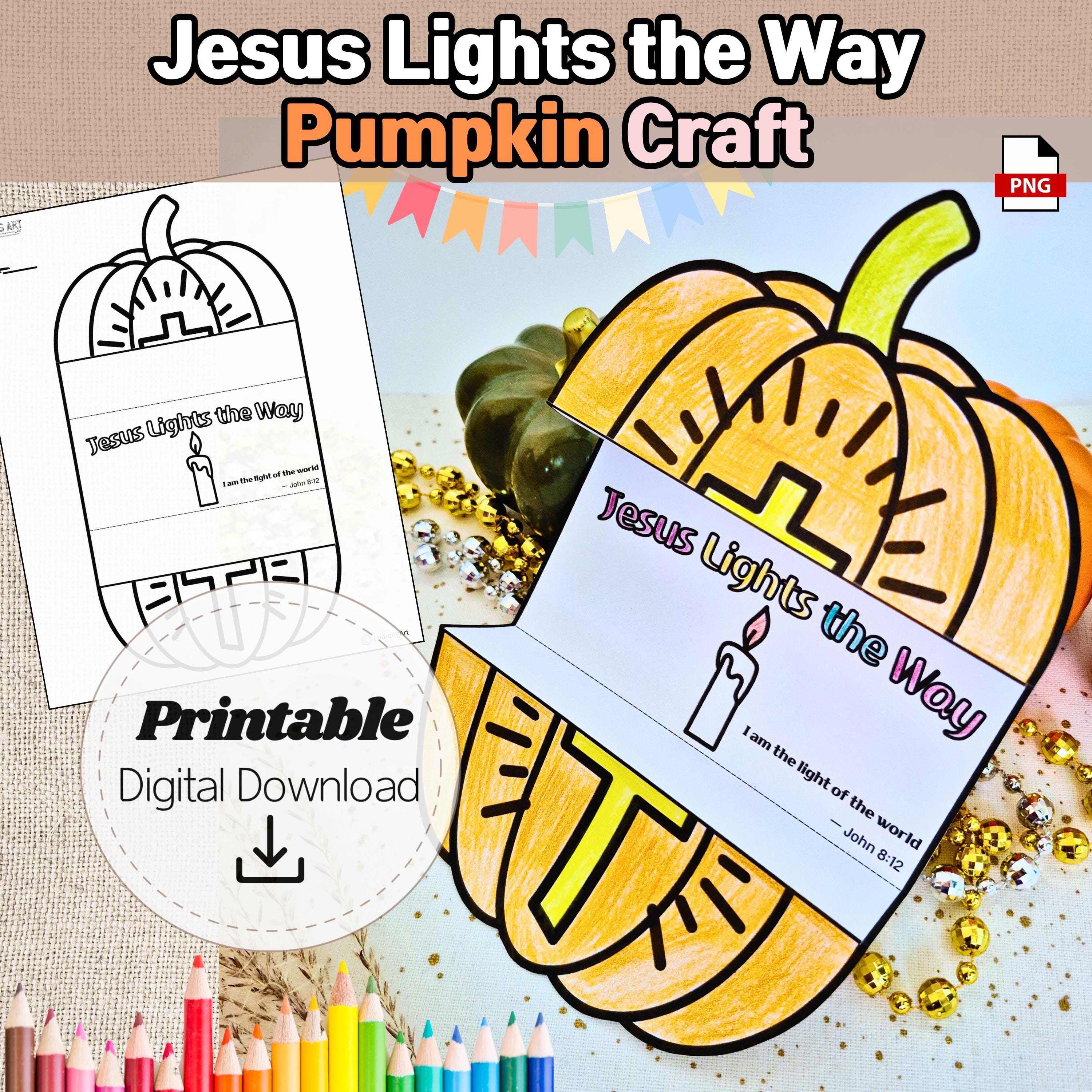 Jesus Lights the Way Pumpkin Craft, Printable Christian Fall Activity ...