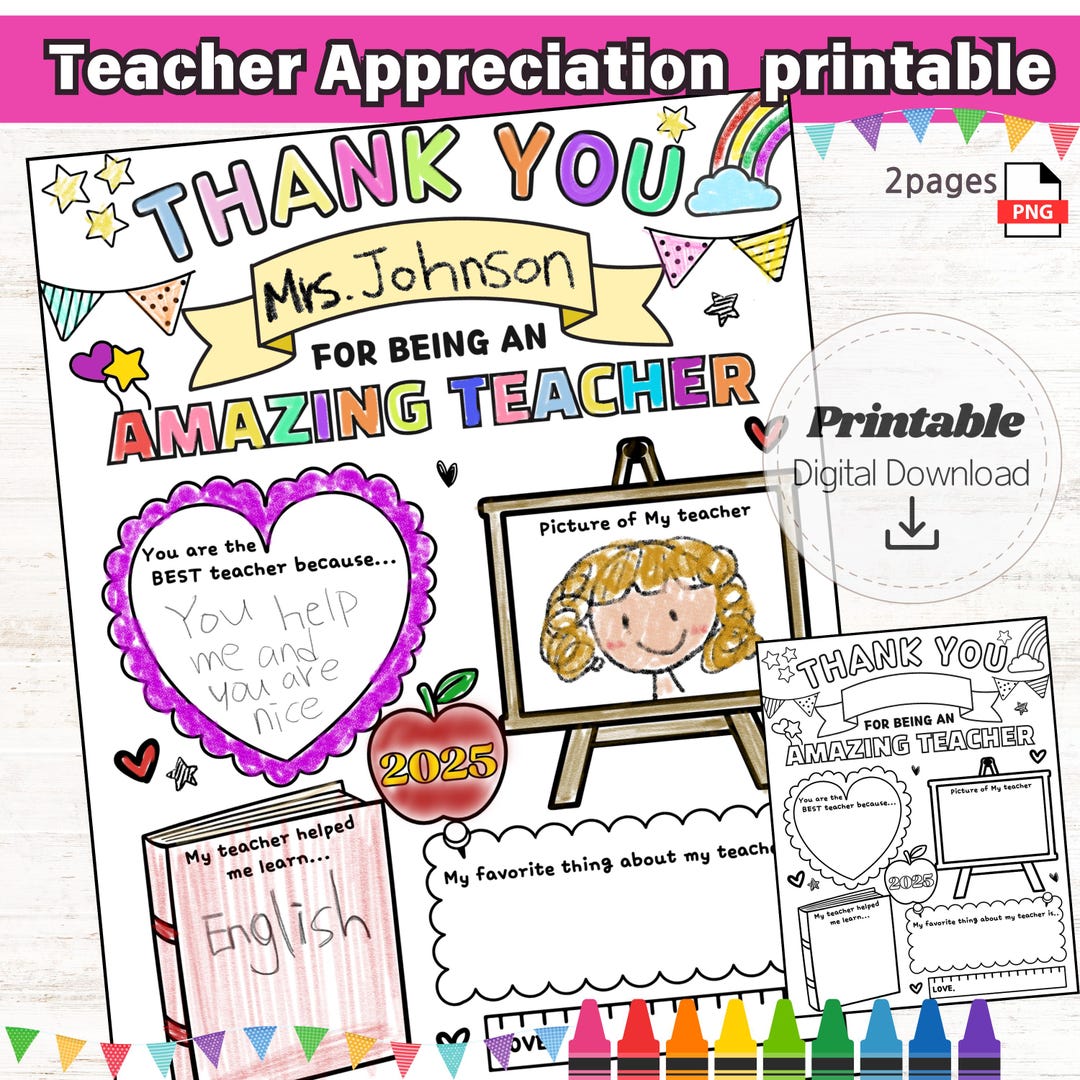 Teacher Appreciation Printable Worksheet, All About Teacher Thank You ...