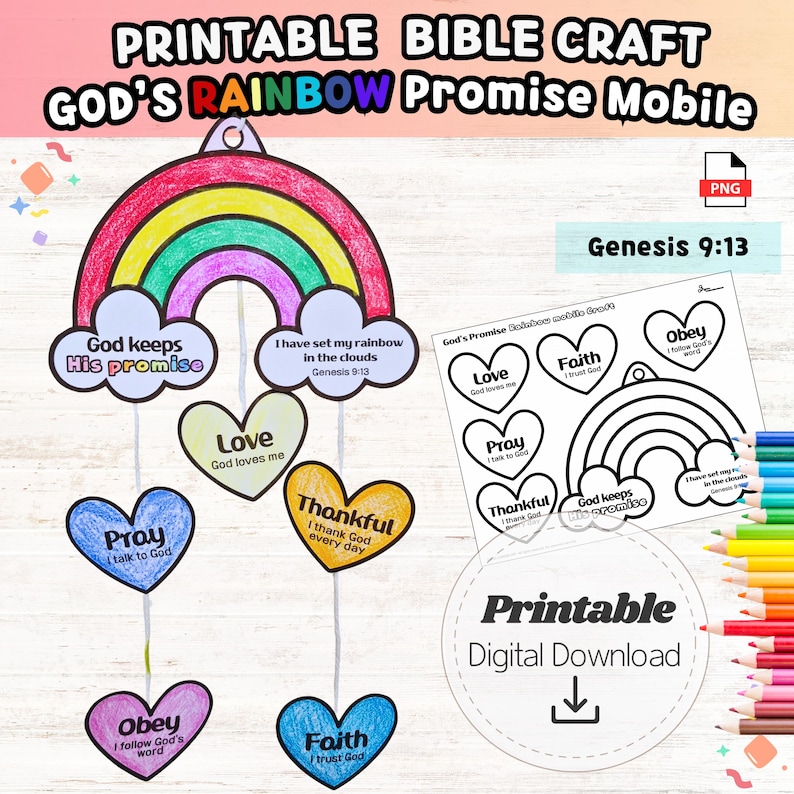 God’s Promise Rainbow Mobile Craft Printable Christian Coloring ...