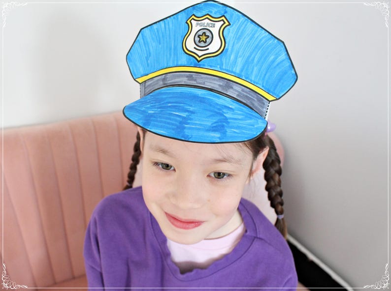 Police Hat Crown Printable Community Helper Craft Coloring DIY Paper ...