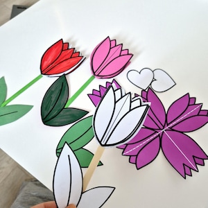 3D Tulip Card Craft Printable Spring Flower Template Mother's Day Card ...