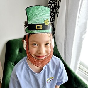 Printable Leprechaun Hat & Beard Mask DIY St. Patrick's Day Kids Craft ...