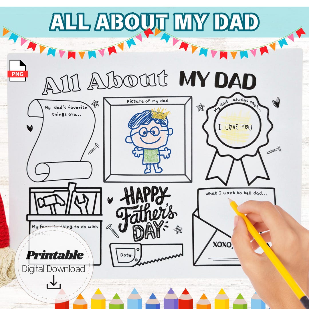 All About My Dad Printable Father's Day Kids Worksheet Father Gift ...