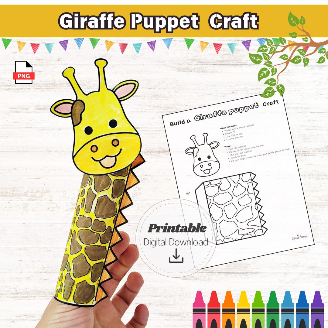 Giraffe Puppet Craft Printable Zoo Animal Activity for Kids Build a ...