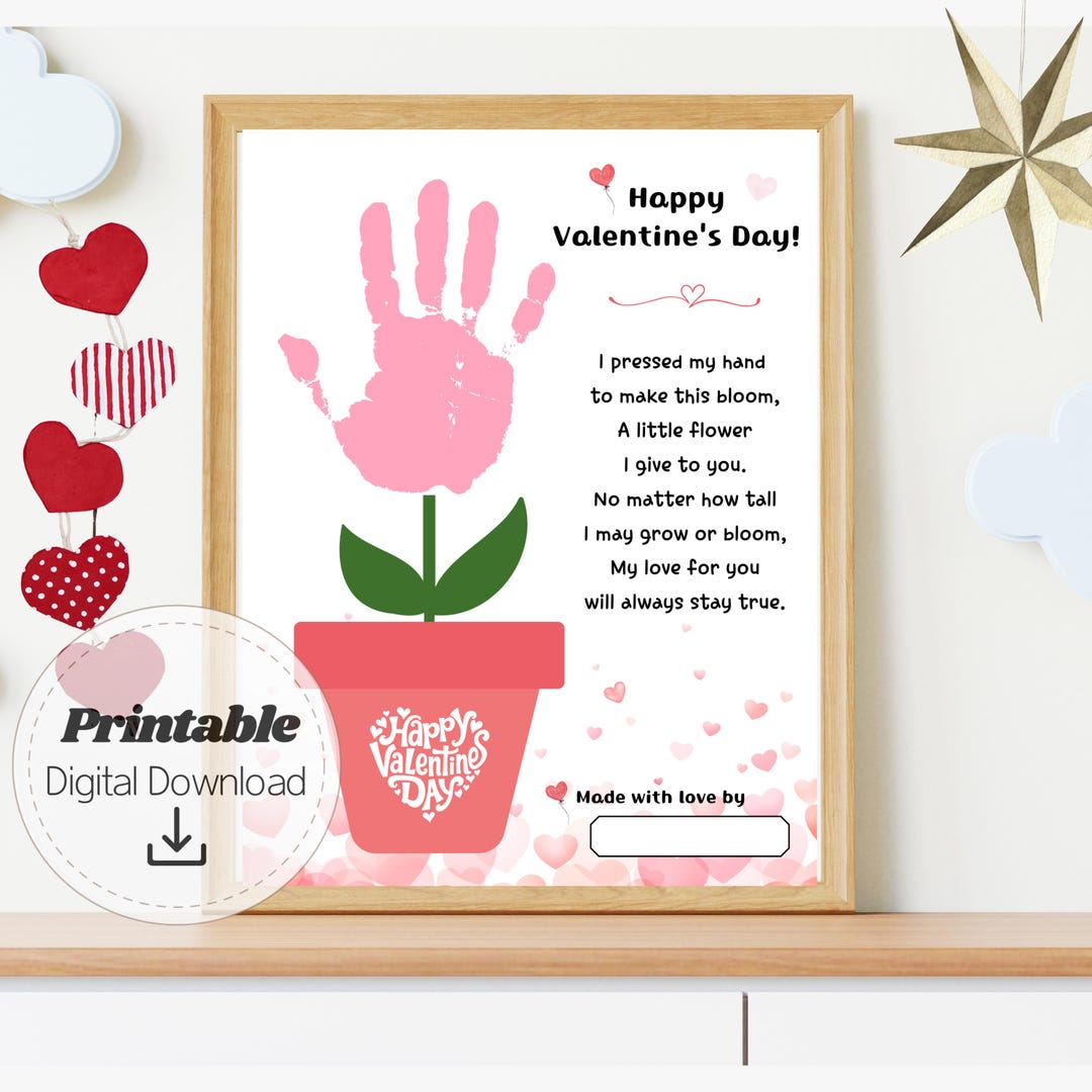 Valentine Handprint Flower Craft for Kids – Printable Valentine Poem ...