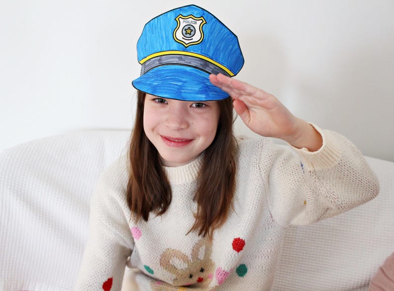Police Hat Crown Printable Community Helper Craft Coloring DIY Paper ...
