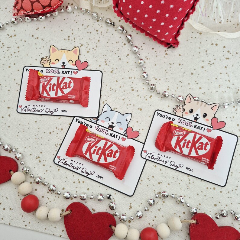 Printable Kool Kat Valentine Card – Cat-themed Classroom Treat Tag for ...