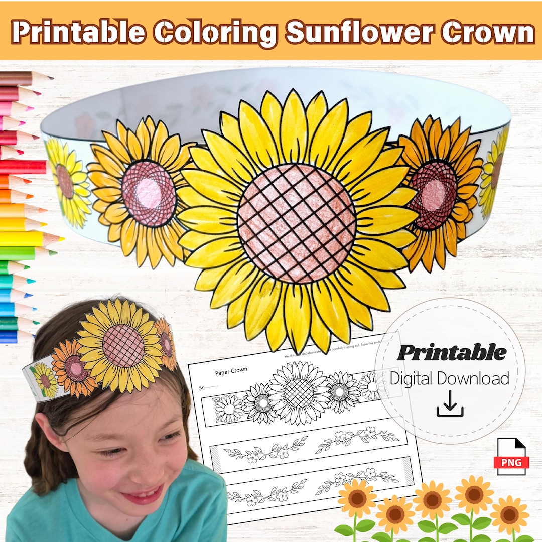 Sunflower Craft Printable Flower Crown Coloring Template DIY Paper ...