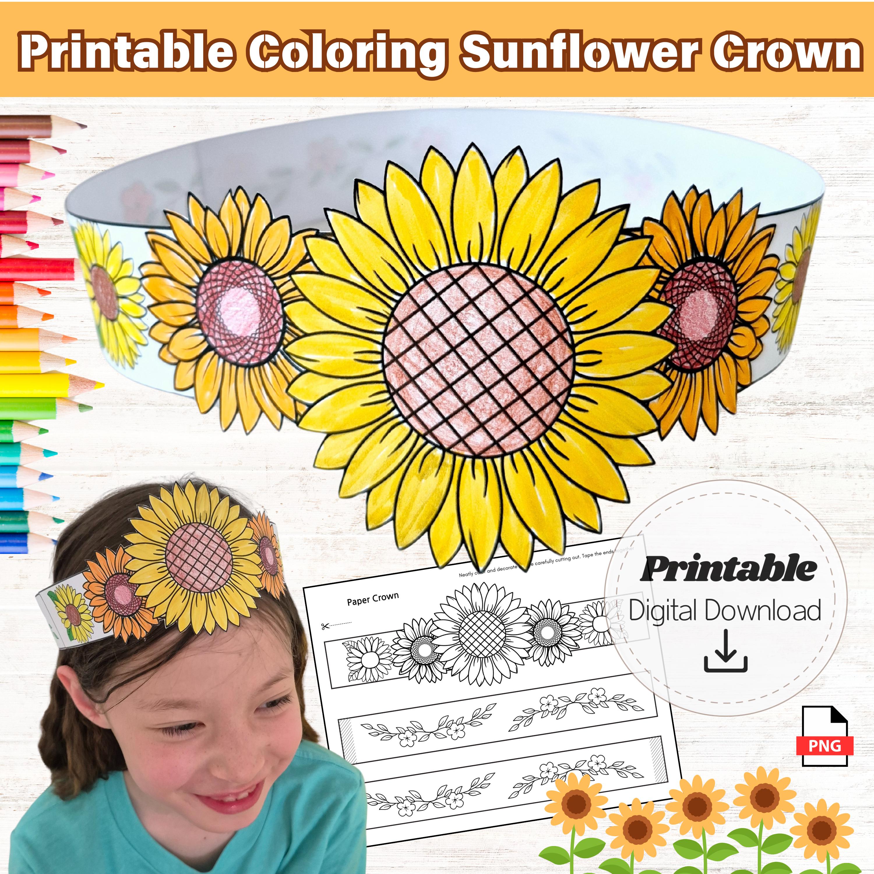 Sunflower Craft Printable Flower Crown Coloring Template DIY Paper ...