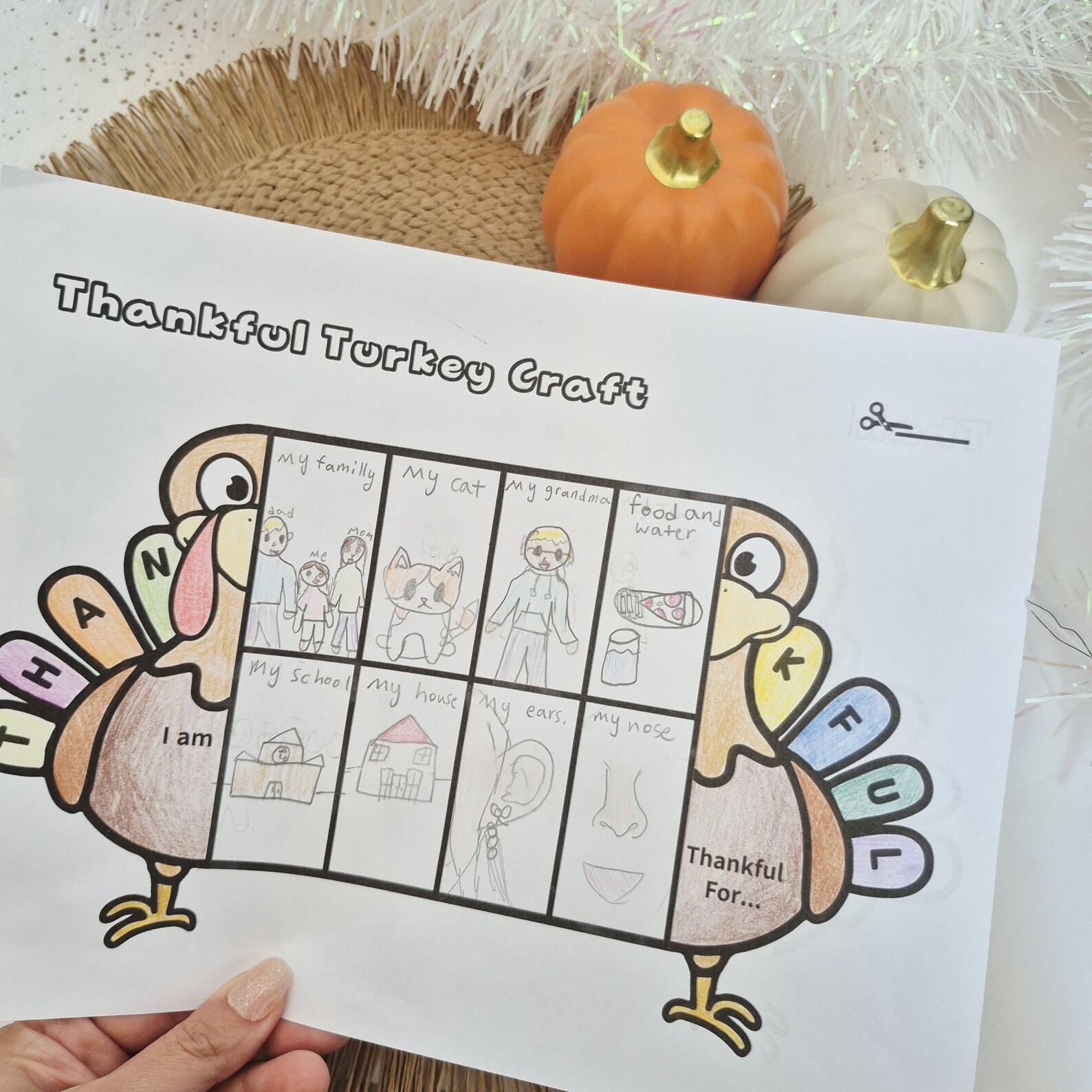 Printable Thankful Turkey Craft | Thanksgiving Foldable Coloring ...