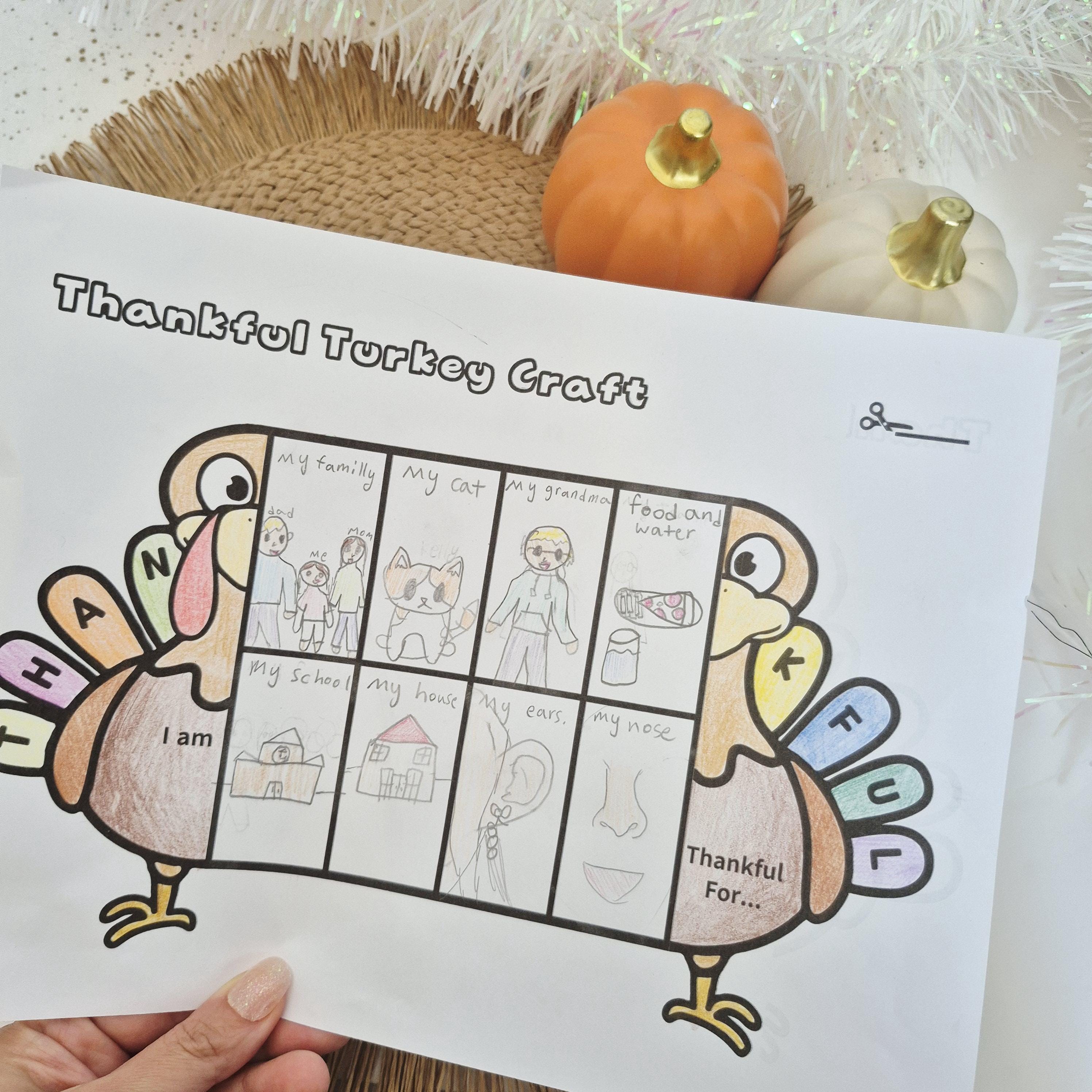 Printable Thankful Turkey Craft | Thanksgiving Foldable Coloring ...