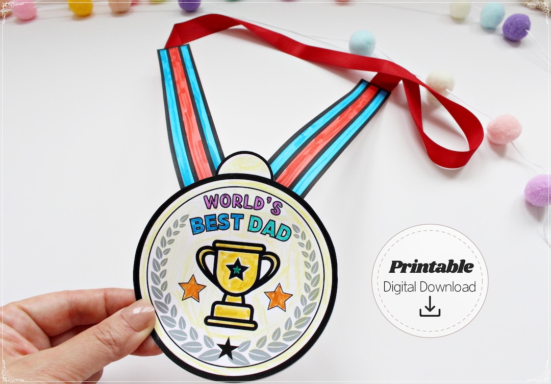 Father's Day Medal Craft for Kids Printable Color and Cut Template ...