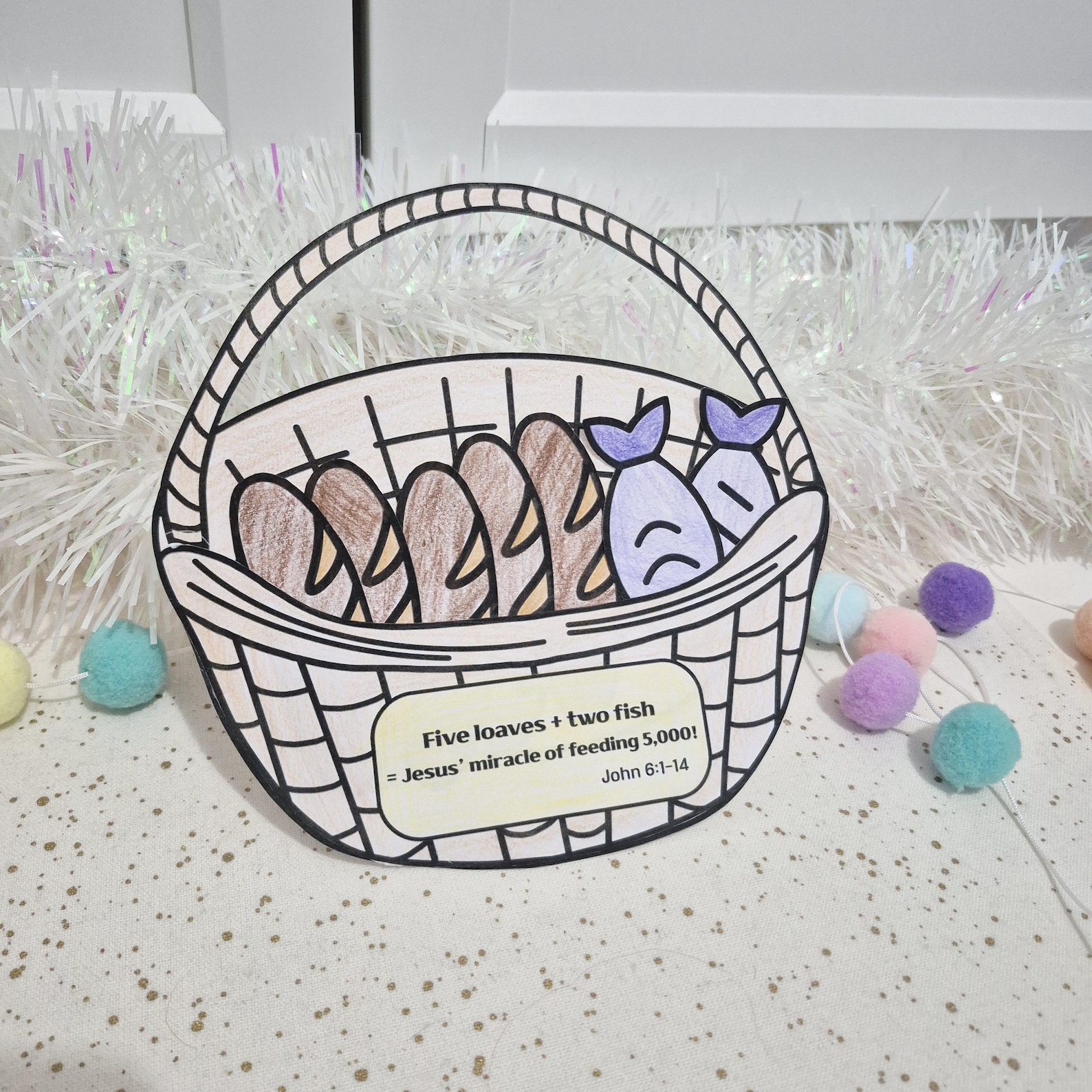 Loaves and Fishes Bible Story Craft | Jesus Feeds 5000 Printable Basket ...