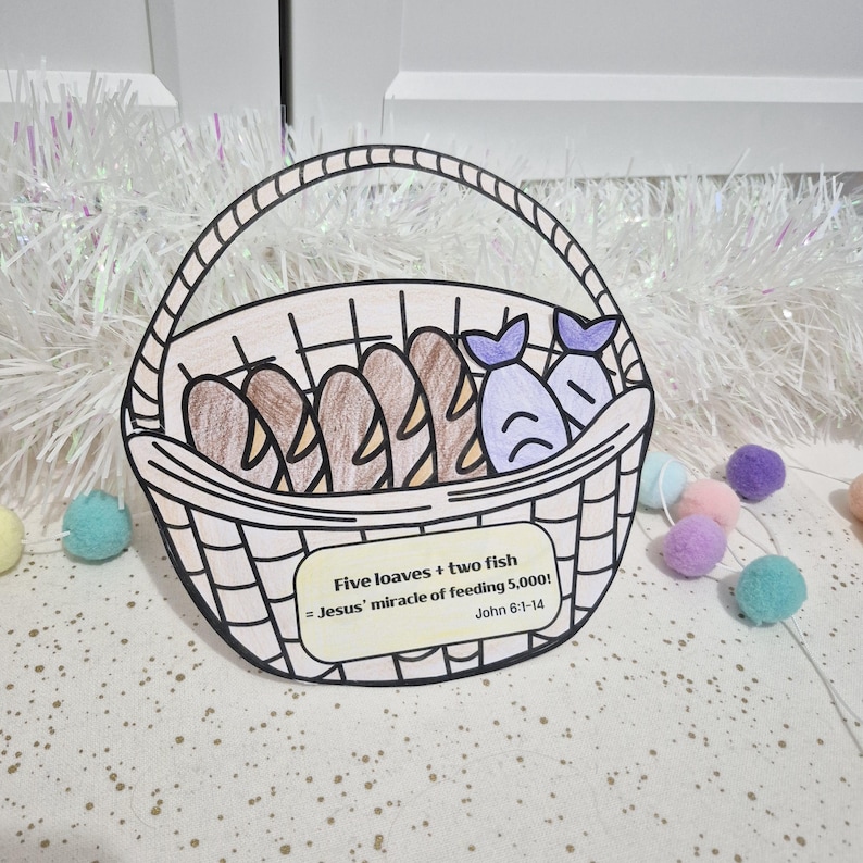 Loaves and Fishes Bible Story Craft | Jesus Feeds 5000 Printable Basket ...