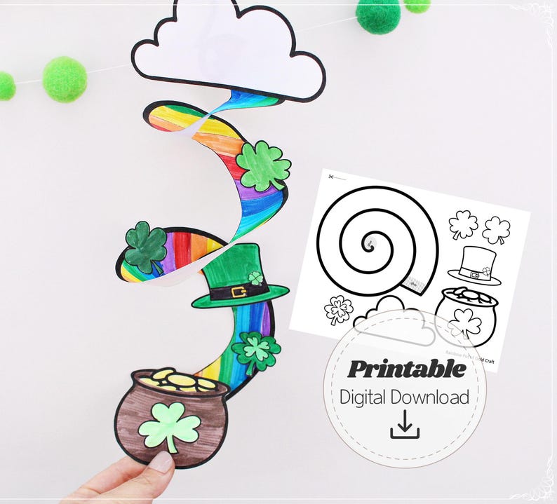 St Patrick's Day Pot of Gold Rainbow 3D Mobile Craft Template Kids DIY ...