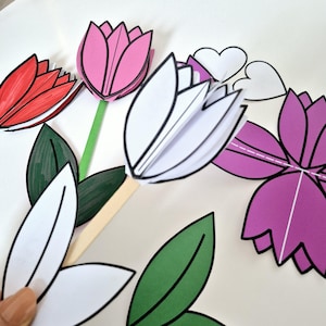 3D Tulip Card Craft Printable Spring Flower Template Mother's Day Card ...