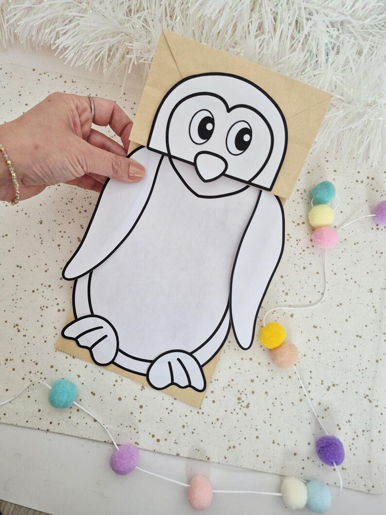 Penguin Paper Bag Craft – Printable Color & Cut Winter Activity for ...