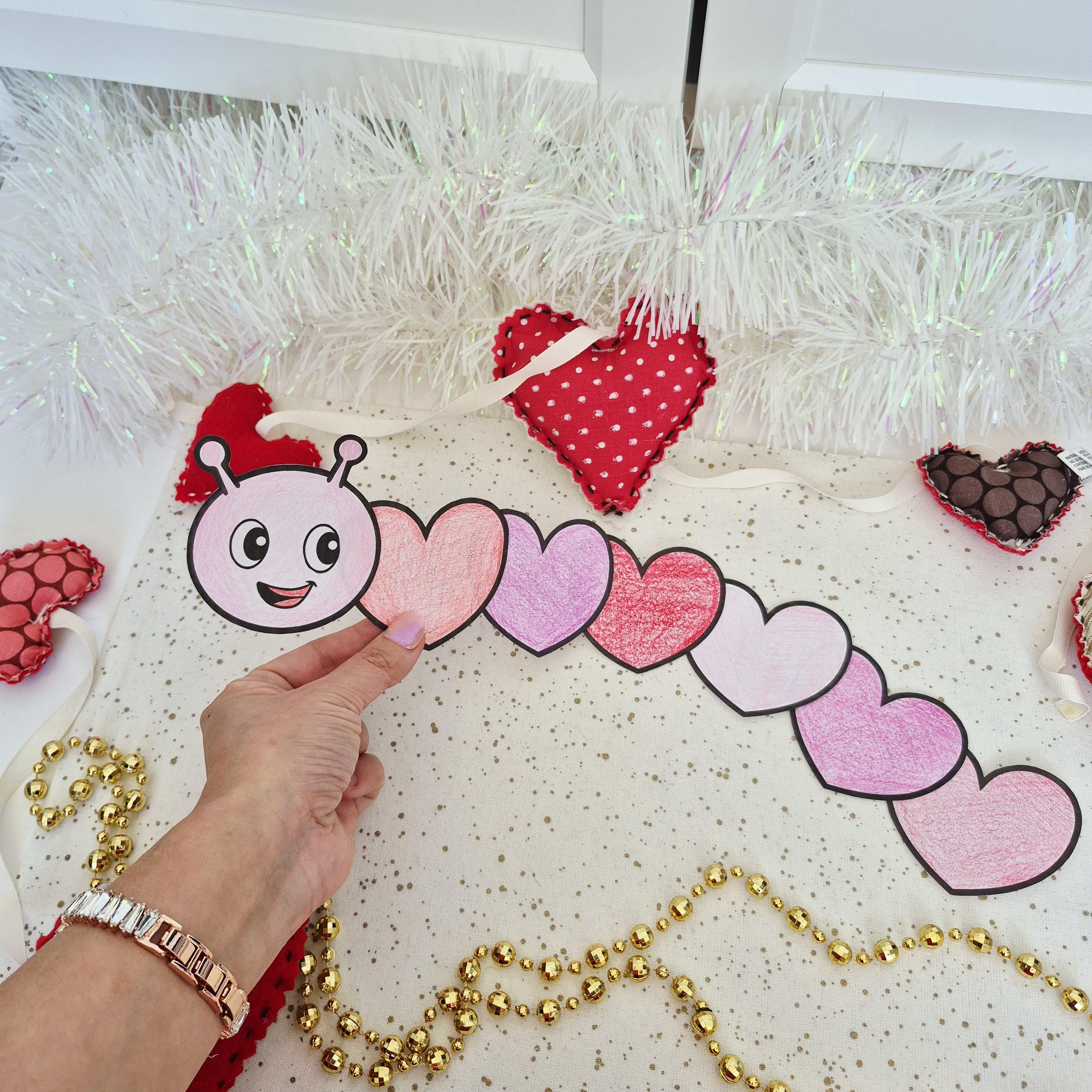 Heart Caterpillar Craft for Kids | Valentine’s Day Coloring Activity ...