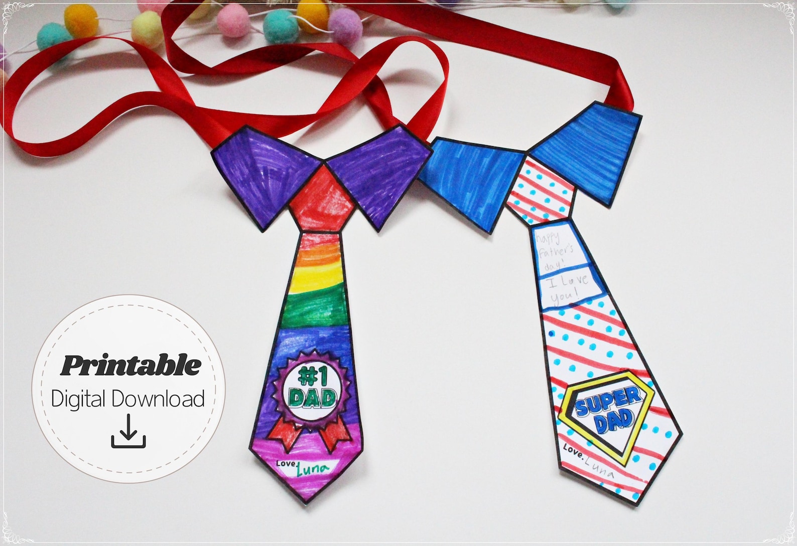 Father’s Day Tie Card Printable DIY Color & Cut Craft for Kids Wearable ...