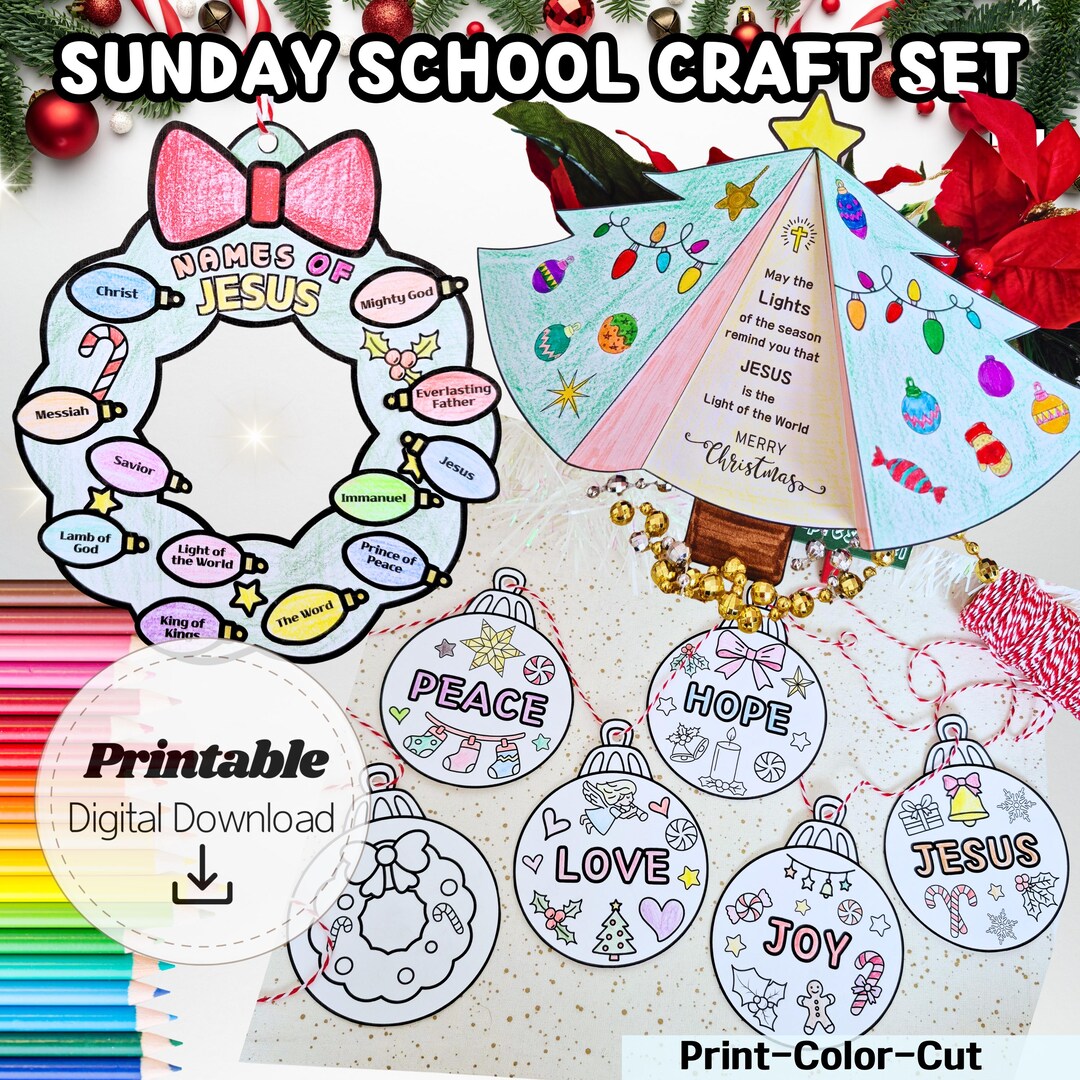 Printable Sunday School Christmas Craft Set for Kids, Church Lesson ...