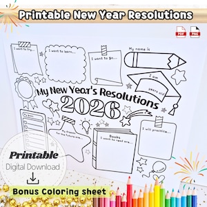 2026 Kids New Year Resolution Worksheet Printable Fun and Educational ...