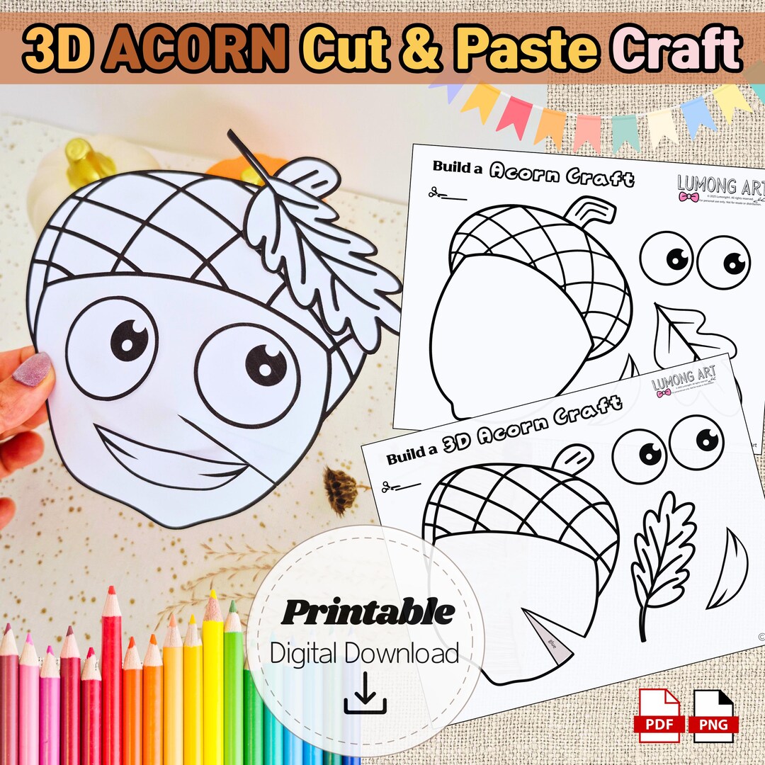 Build an Acorn Craft 3D Cut & Paste Activity, Printable Fall Kids ...