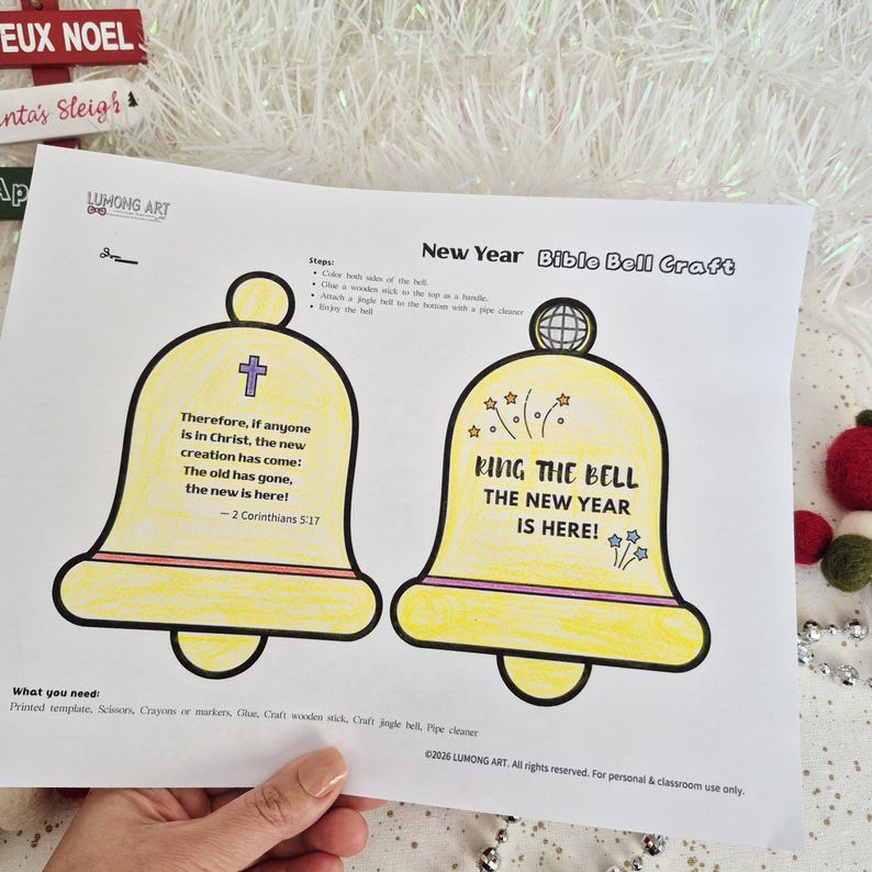 Printable New Year's Bible Bell Craft for Kids, Sunday School Bible ...