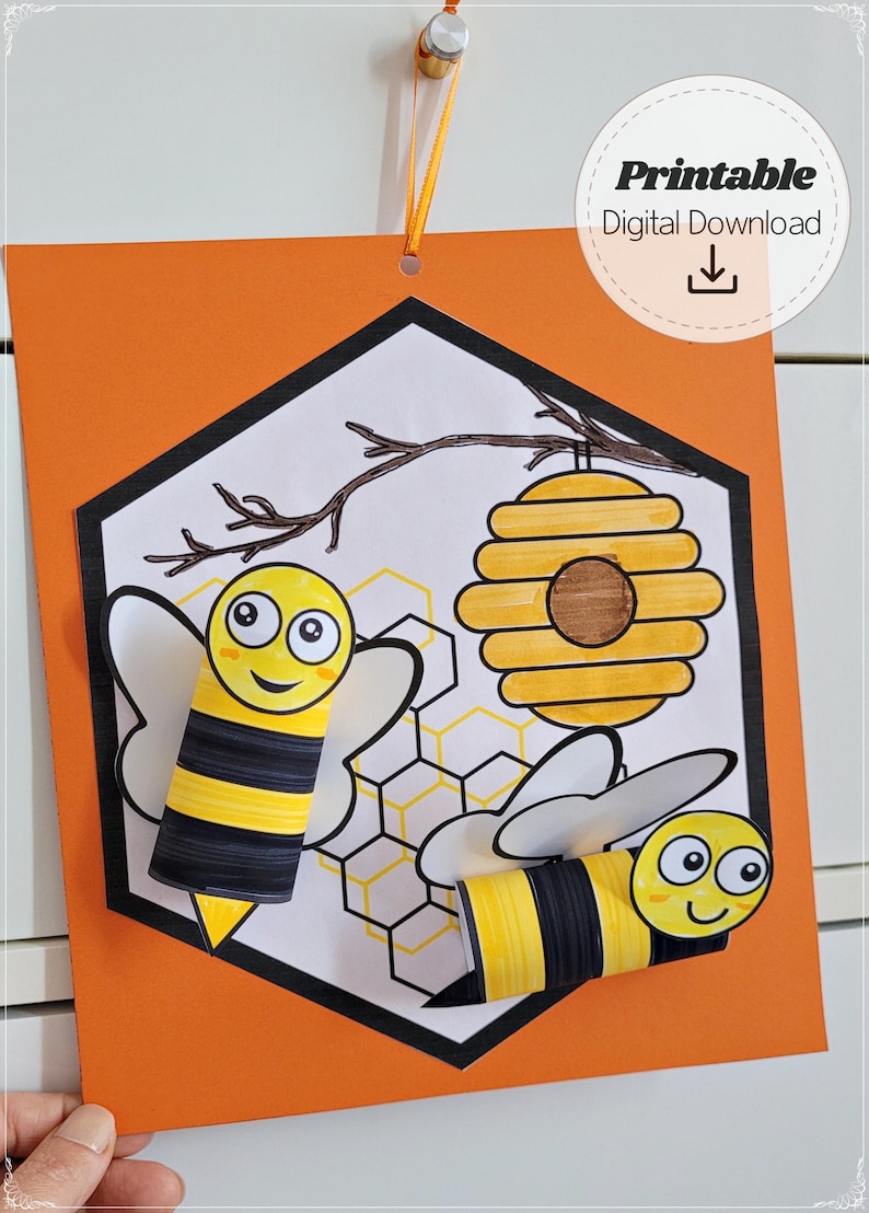 Bee Craft for Kids Printable 3D Paper Bee Activity Honeycomb Craft ...