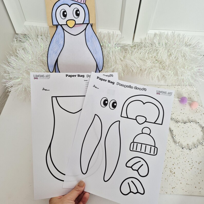Penguin Paper Bag Craft – Printable Color & Cut Winter Activity for ...