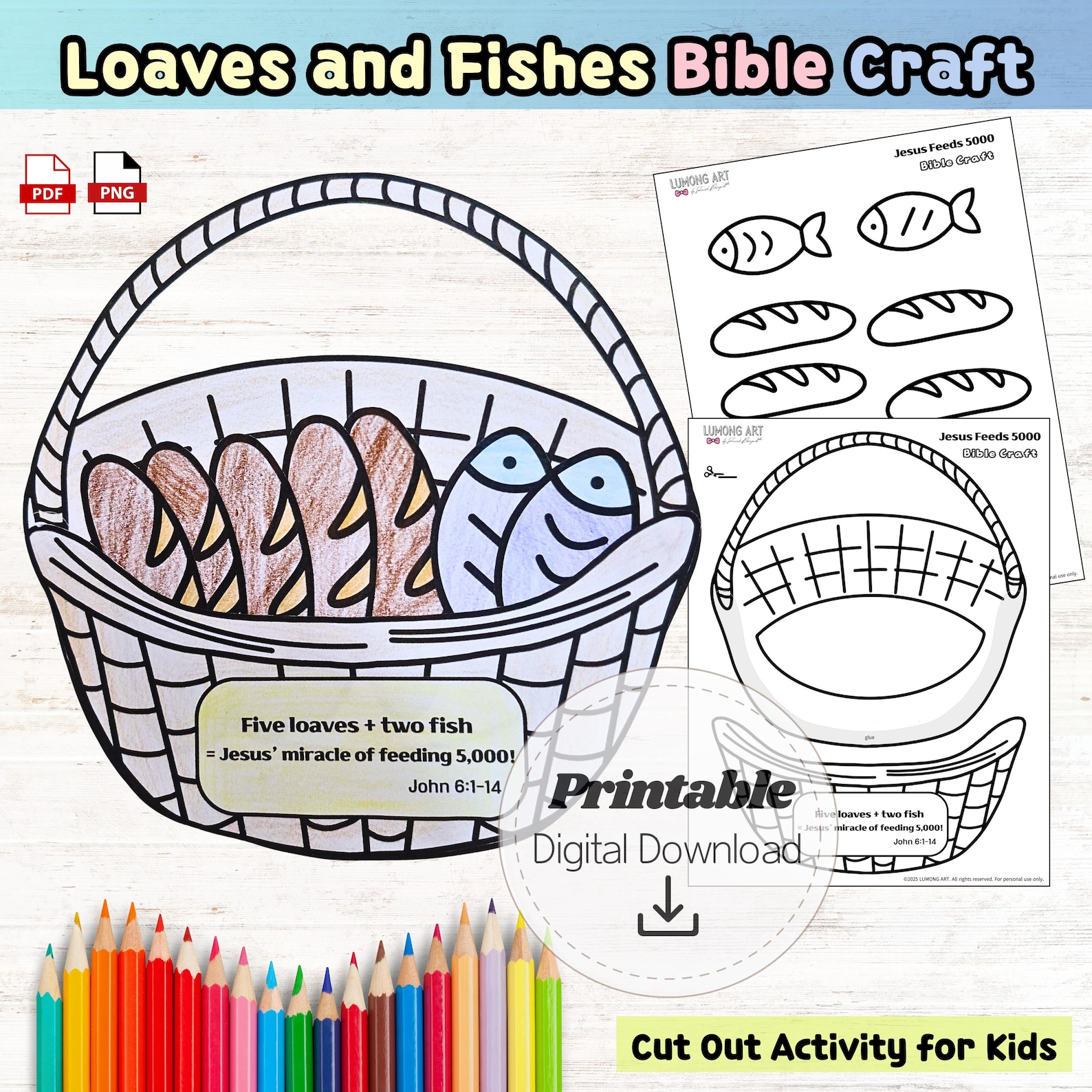 Loaves and Fishes Bible Story Craft | Jesus Feeds 5000 Printable Basket ...