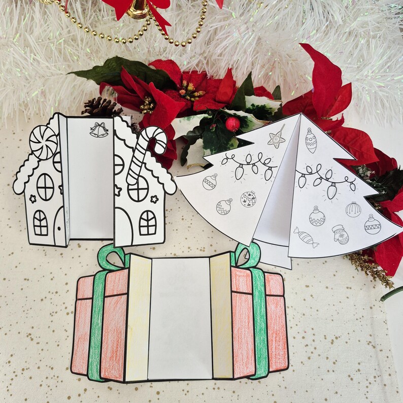 Christmas Foldable Coloring Card Set | Printable Holiday Cards for Kids ...
