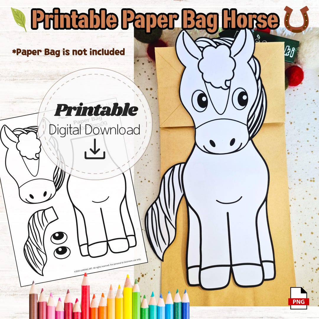 Paper Bag Horse Craft Printable, 2026 Year of the Horse Paper Bag ...