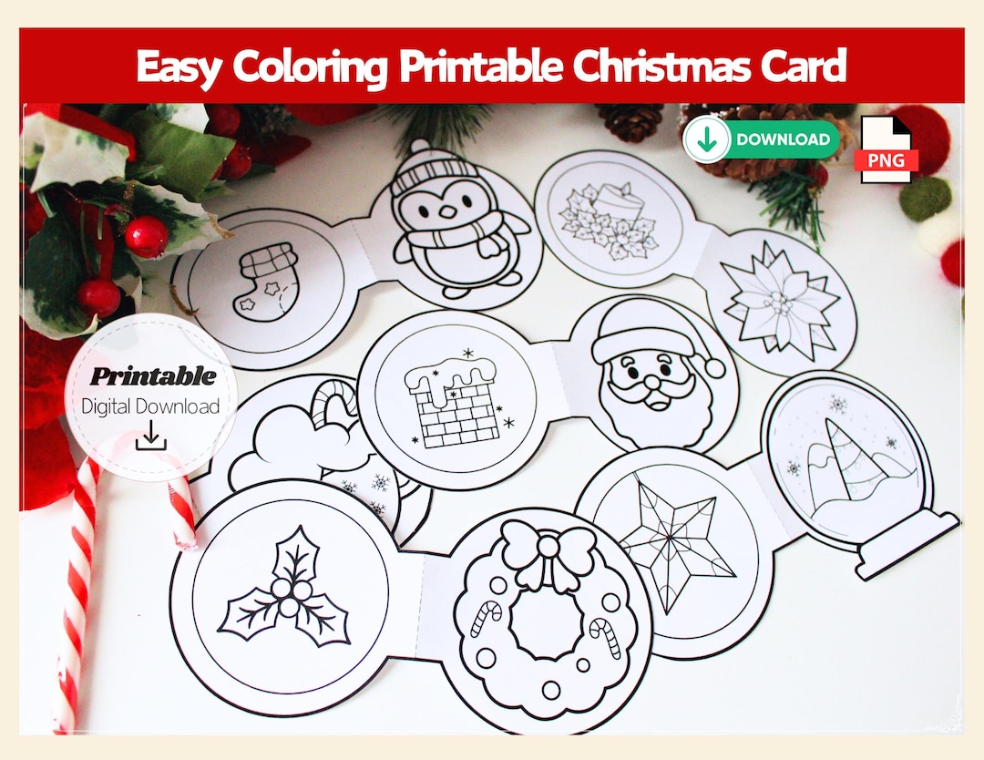 Printable Christmas Coloring Cards DIY Kids Craft Card Activity Holiday ...