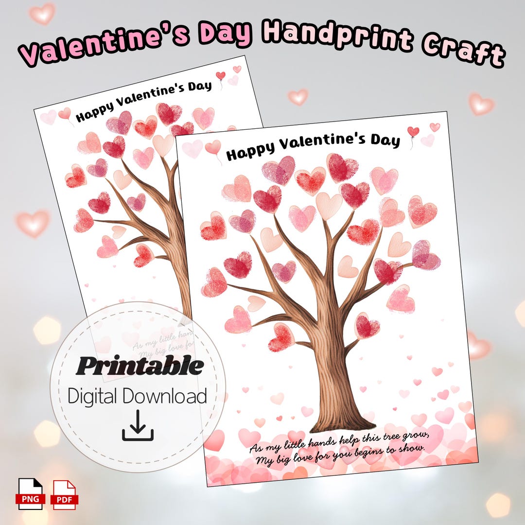 Valentine’s Day Handprint Craft Printable, Kids Valentine Handprint Art ...