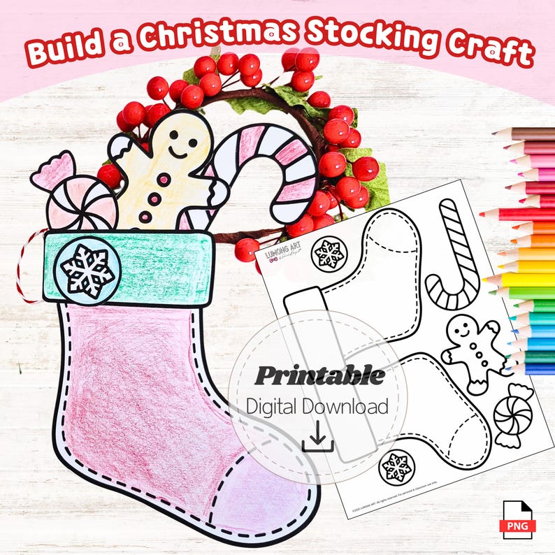 Build a Stocking Cut & Paste Craft, Christmas Decoration Coloring Page ...