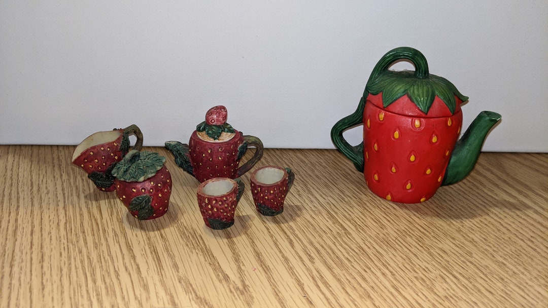 Miniature Strawberry Tea Set /tea Set / Dollhouse Accessories ...
