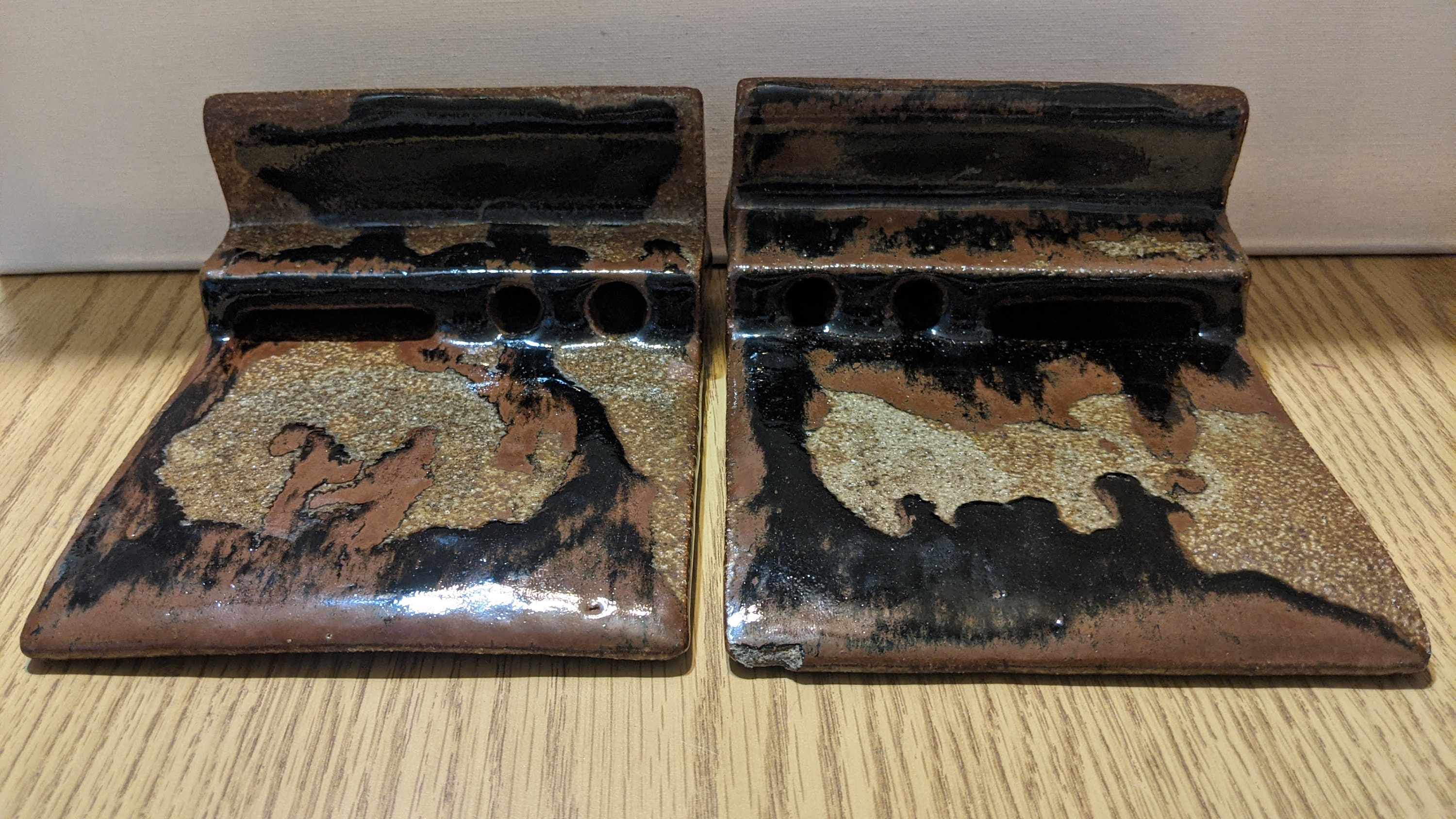 Glazed Pottery Bookends With Pen Holder / Earthenware / - Etsy