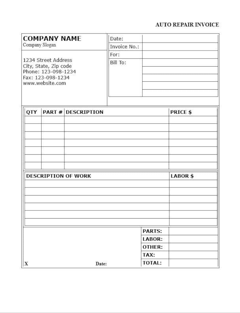 Auto Repair Invoice / Invoice / Invoices / Invoicing / Automobile ...
