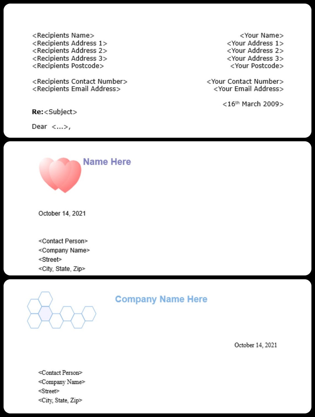 3 Simple Letter Heads / Formal Letter Head / Heart Letter Head / Simple ...