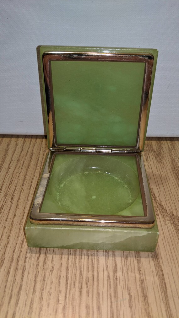 Green Square Alabaster Trinket Box / Floral Design / … - Gem