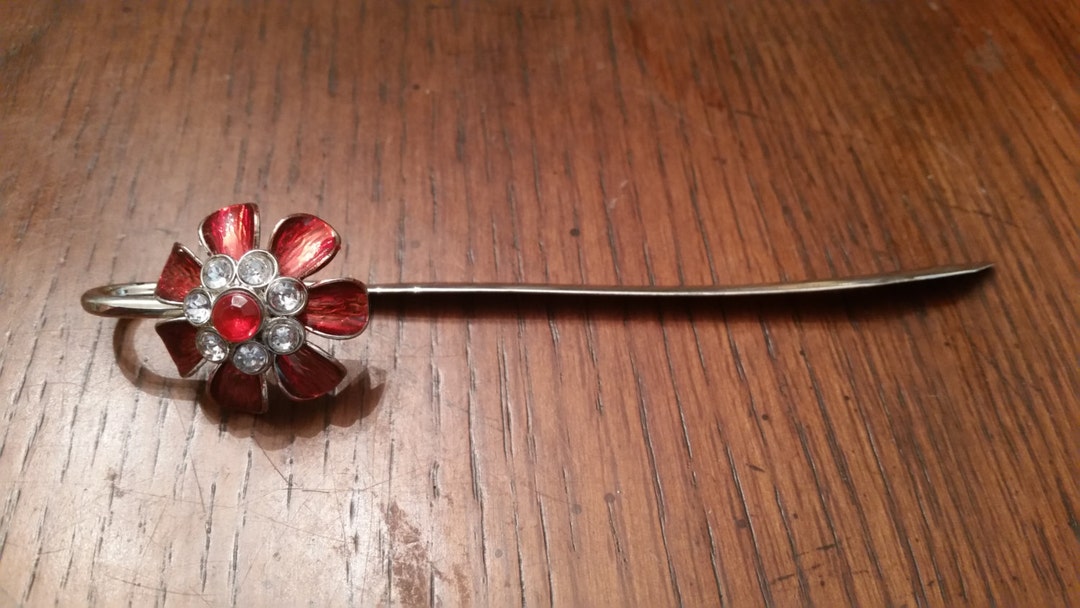 Silver Metal Flower Bookmark / Red Rhinestones / Flowers / Flower ...