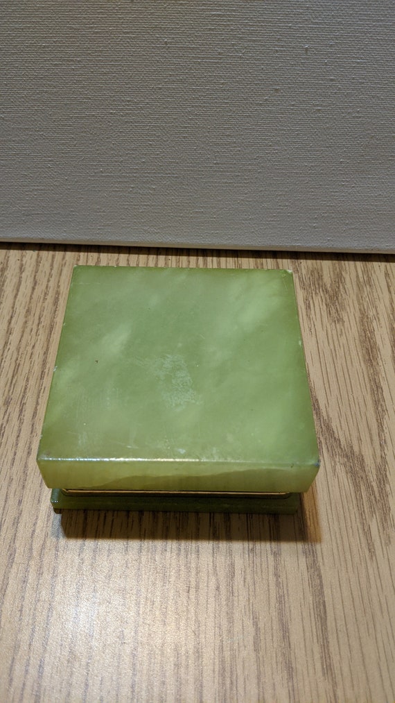 Green Square Alabaster Trinket Box / Floral Design / … - Gem