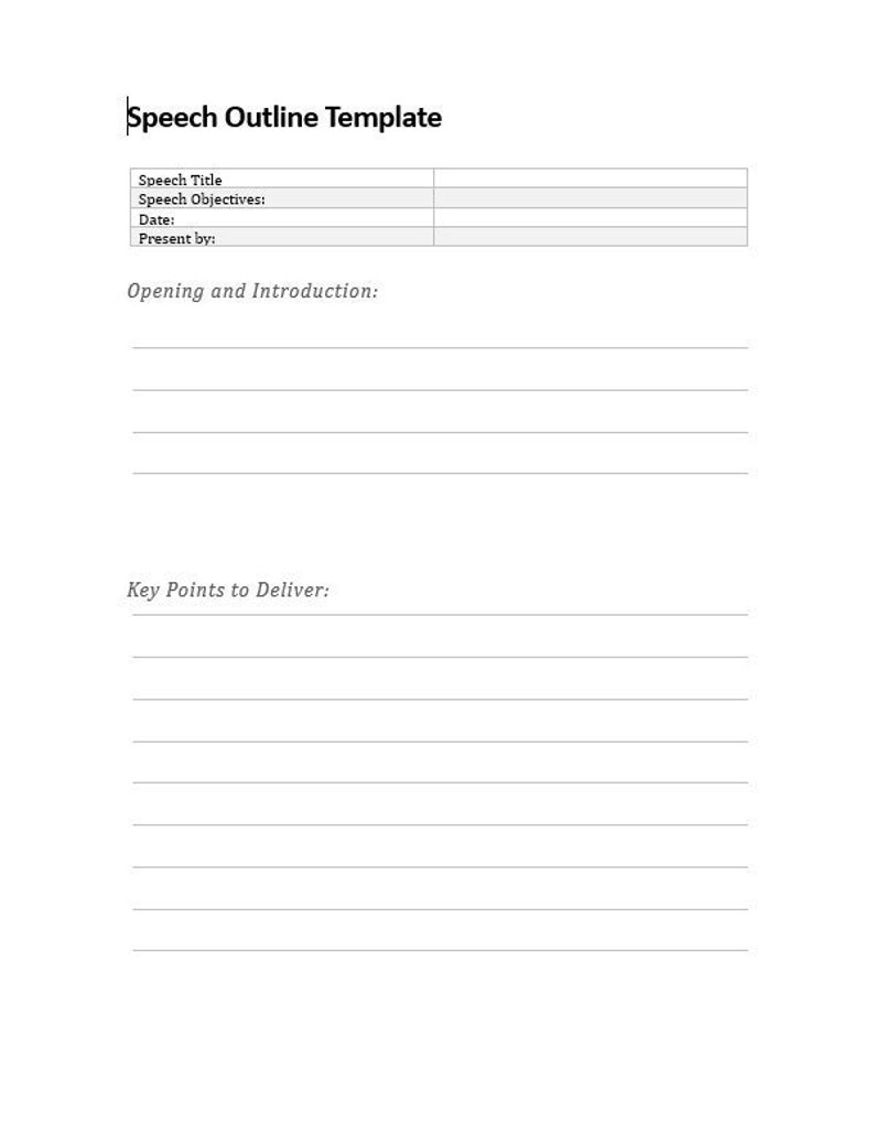 Speech Outline Template / Speech Template / Outline Template / Lecture ...