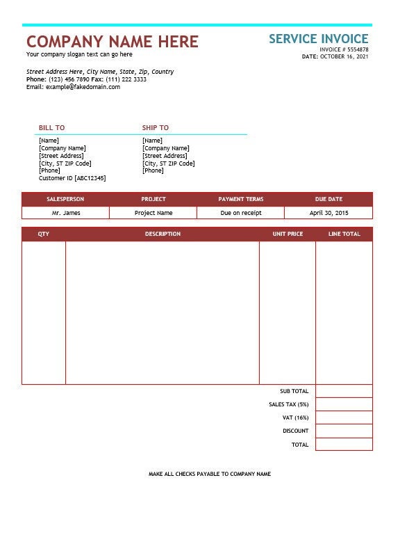 Service Invoice Template / Service Template / Invoice Template ...