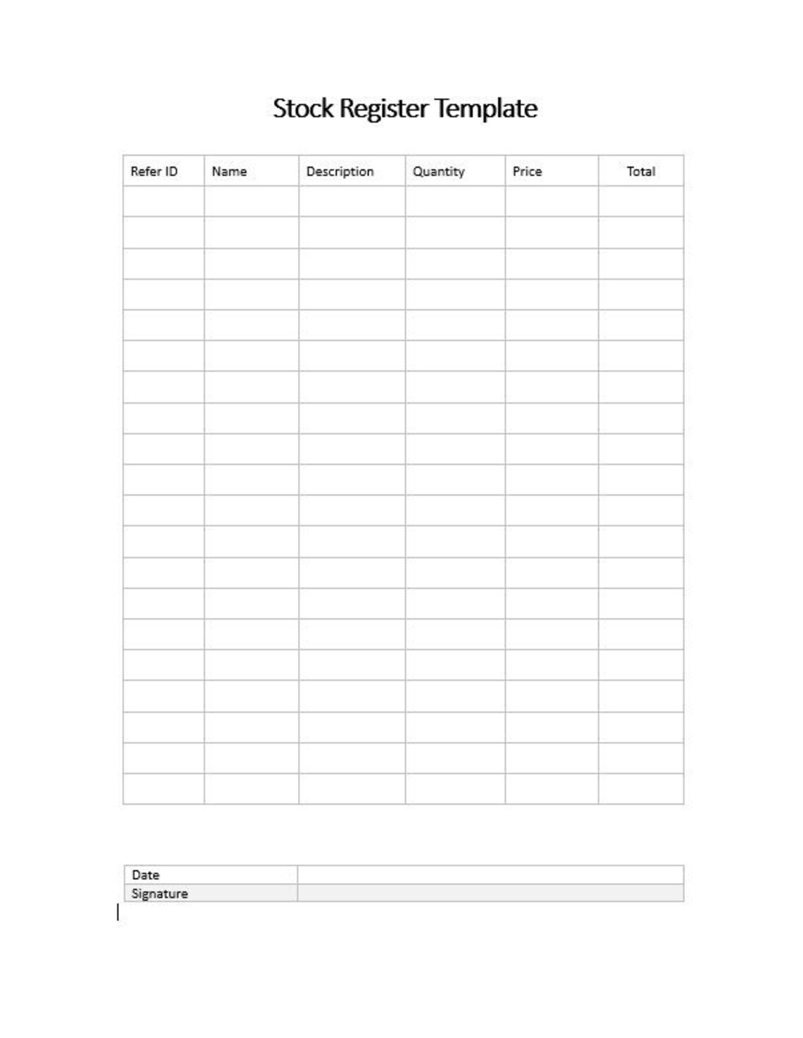 Stock Register Template / Digital Templates / Stock Sheet / - Etsy